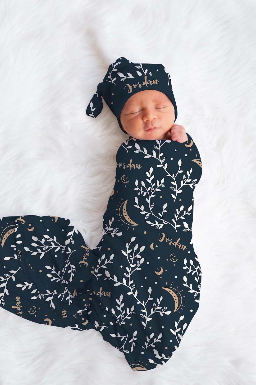 Personalized Boho Moons Swaddle Gift Set for Baby Boy / Girl, Celestial ...