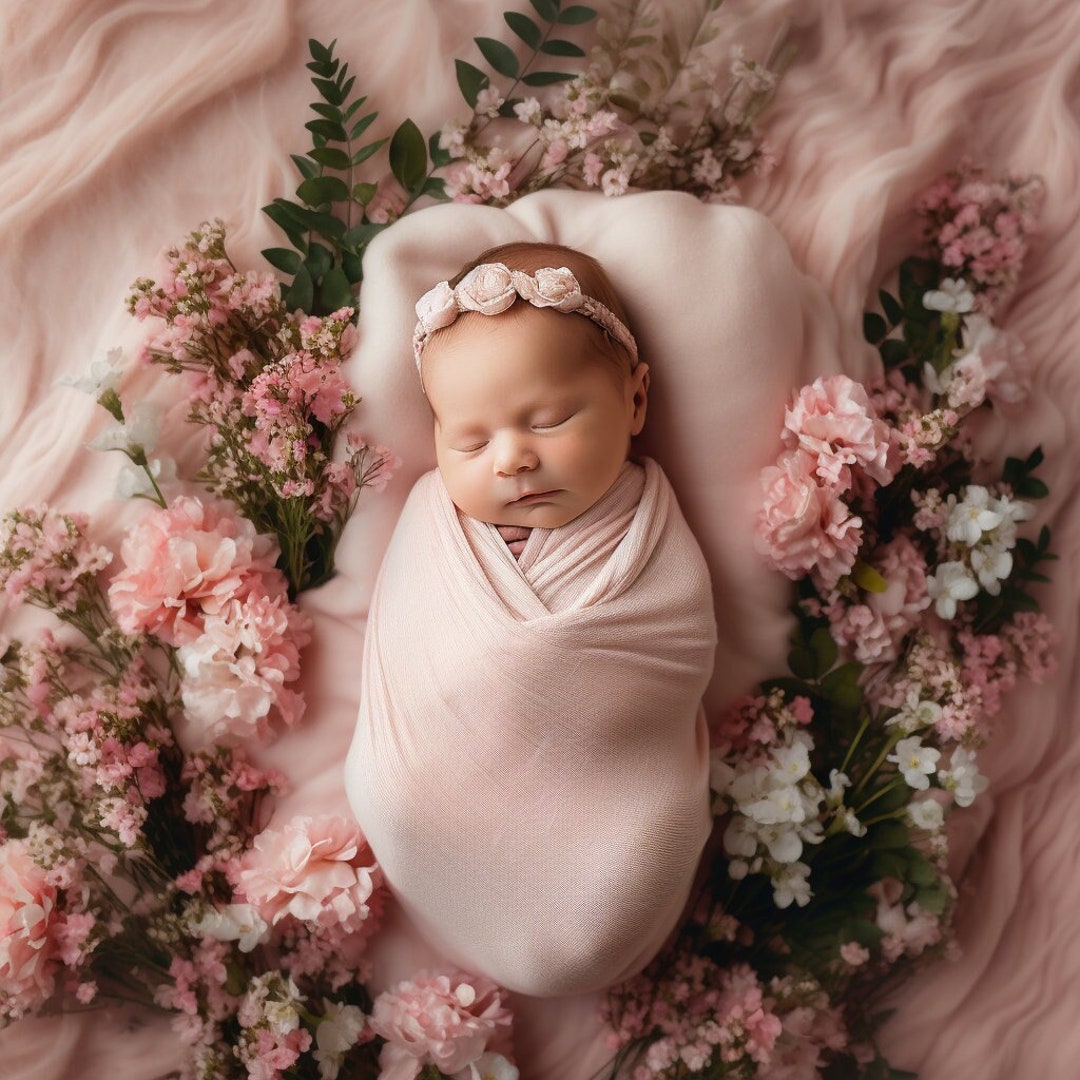 Baby Girl Solid Pale Pink Swaddle Blanket Set, Plain Blush Beanie ...