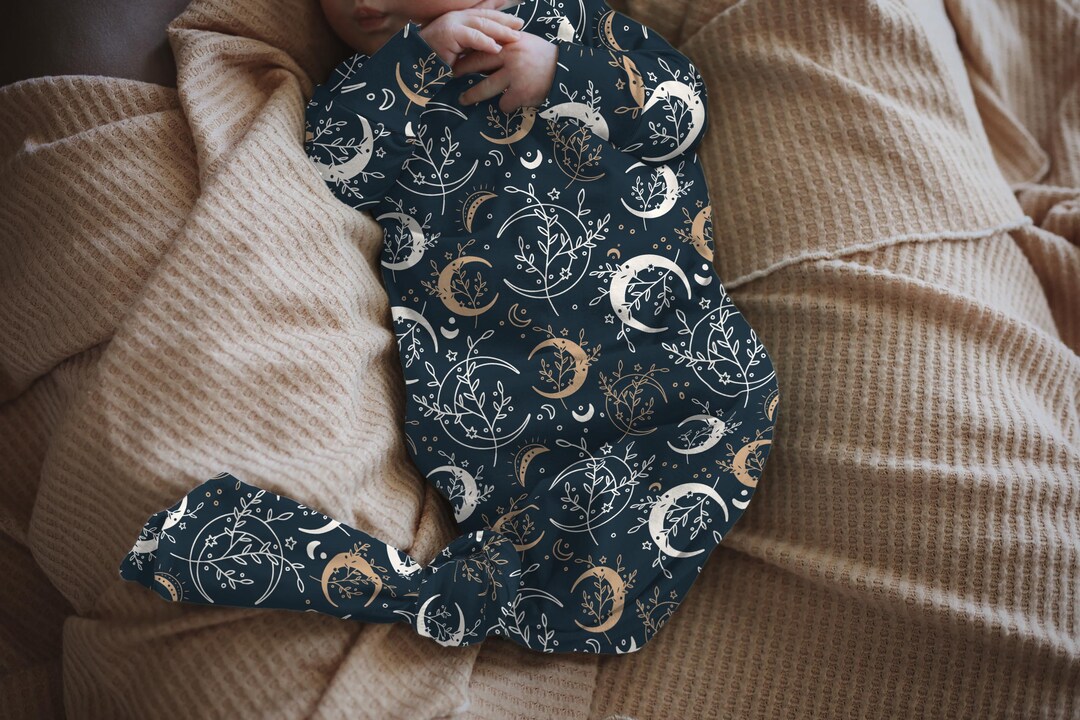 Moons & Stars Baby Boy Girl Knotted Gown Gift Set, Celestial Newborn ...