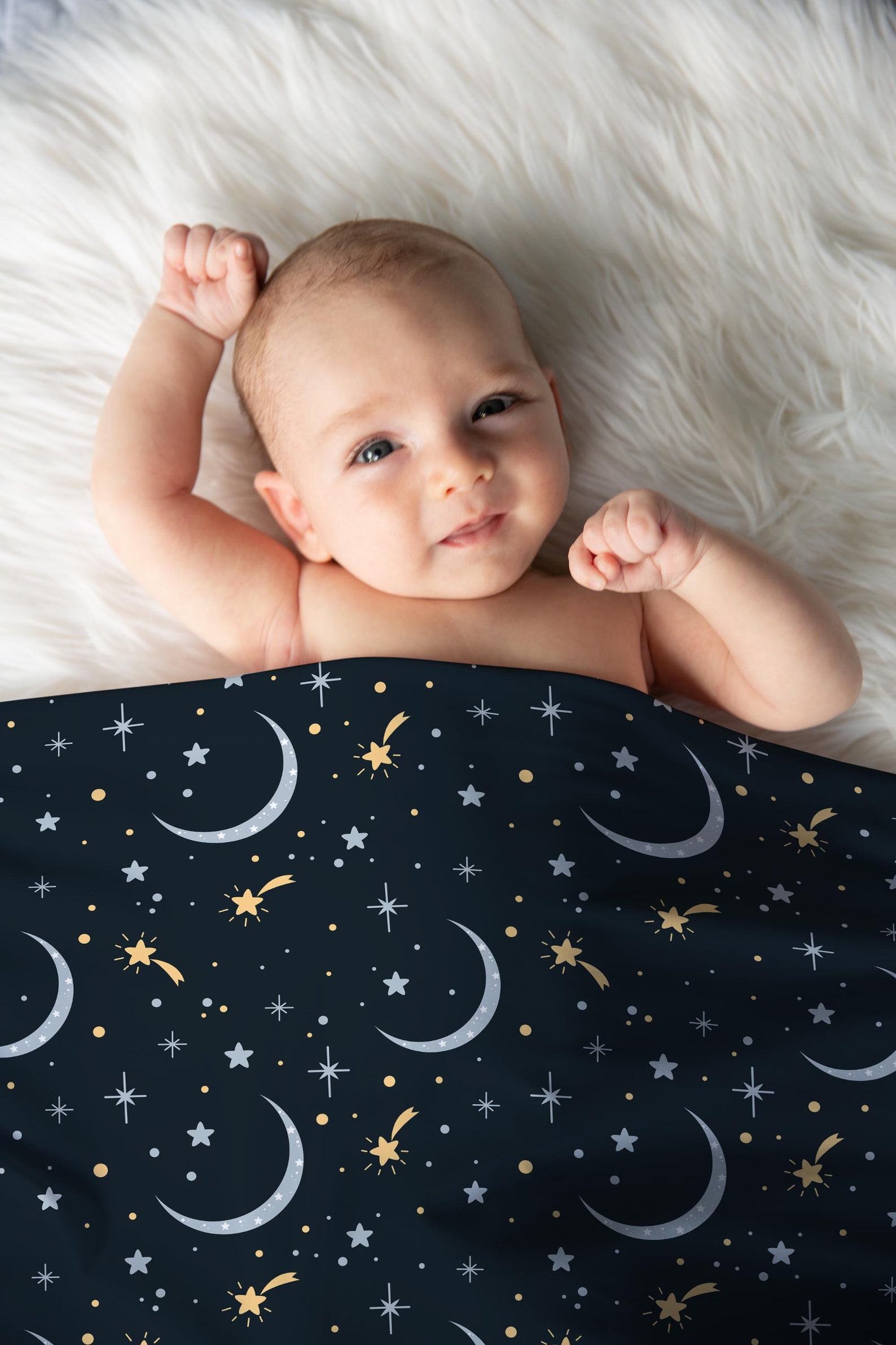 Baby Boy Moons & Stars Swaddle Set, Celestial Knot Hat / Beanie, Cosmic ...