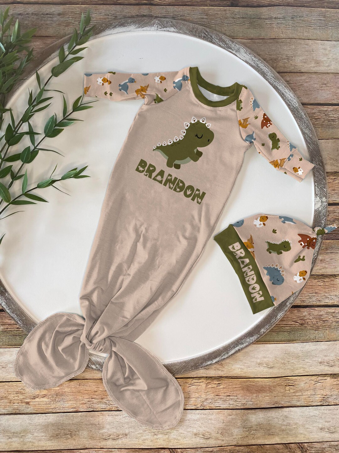 Personalized Baby Boy T-rex Newborn Nightgown, Dinosaur Custom Name ...
