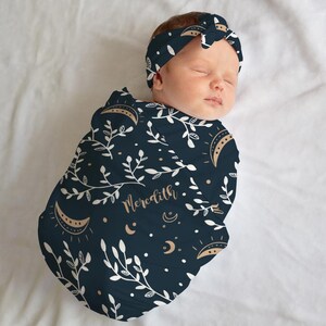 Personalized Boho Moons Swaddle Gift Set for Baby Boy / Girl, Celestial ...