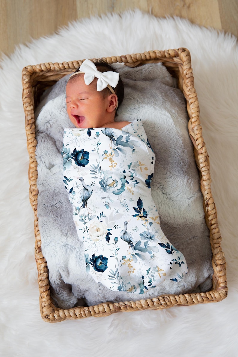 Baby Girl Blue Floral Peonies & Birds Swaddle Set Flower - Etsy