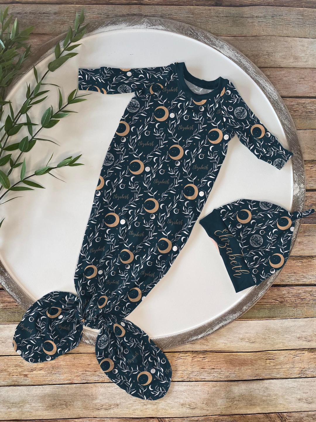 Custom Baby Name Boho Planets Knotted Gown, Celestial Moons & Stars ...