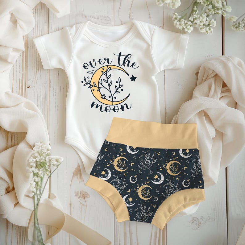 Gender Neutral Moons & Stars Swaddle, Yellow and Navy Knot Hat ...
