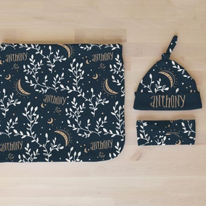 Personalized Boho Moons Swaddle Gift Set for Baby Boy / Girl, Celestial ...