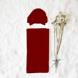 Baby Girl Solid Red Swaddle Blanket Set, Boy Plain Scarlet Beanie, Ruby ...