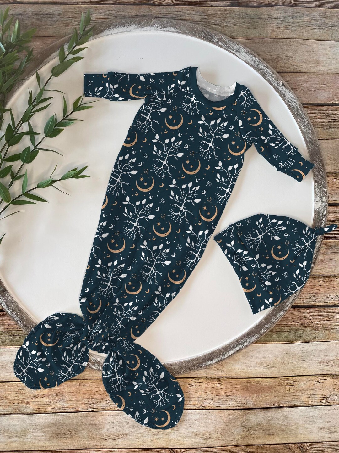 Moons Stars & Trees Bohemian Knotted Gown Set, Celestial Baby Boy ...