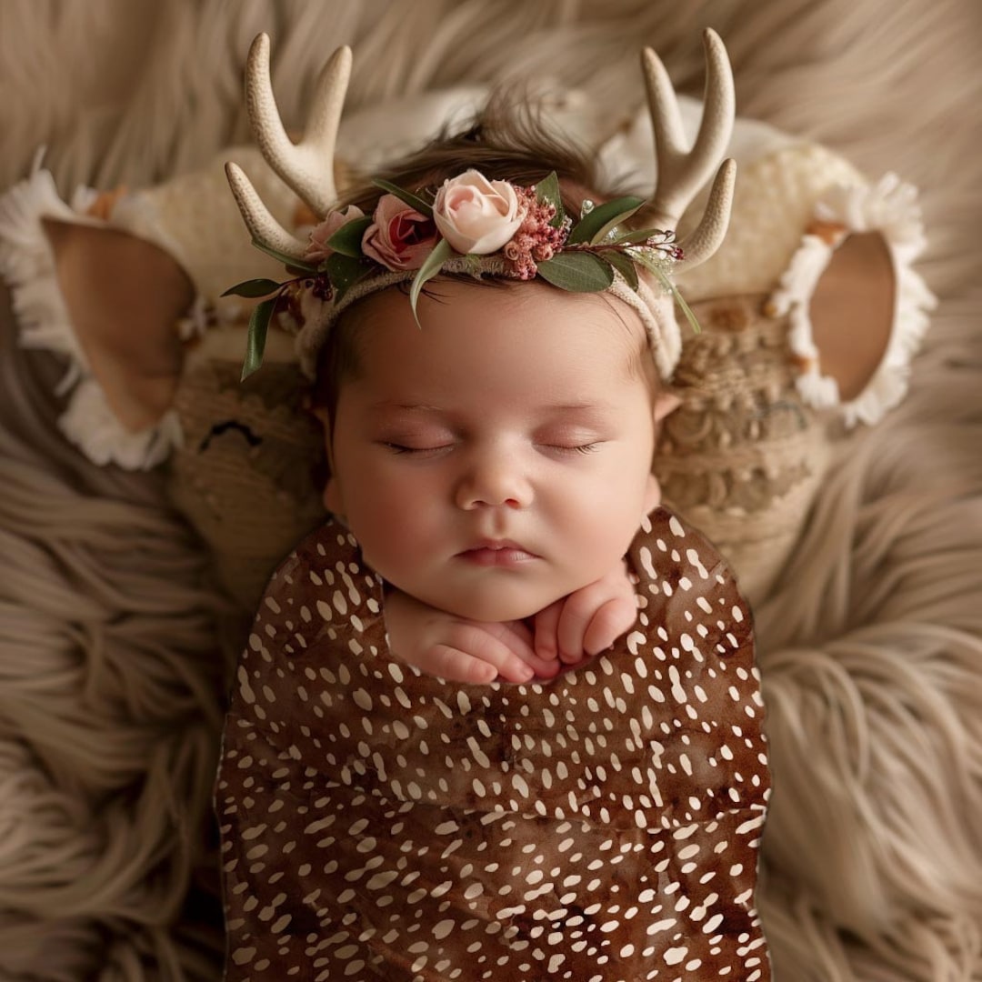 Newborn Deer Fawn Swaddle Set, Baby Boy Buck Blanket & Knot Hat, Doe ...