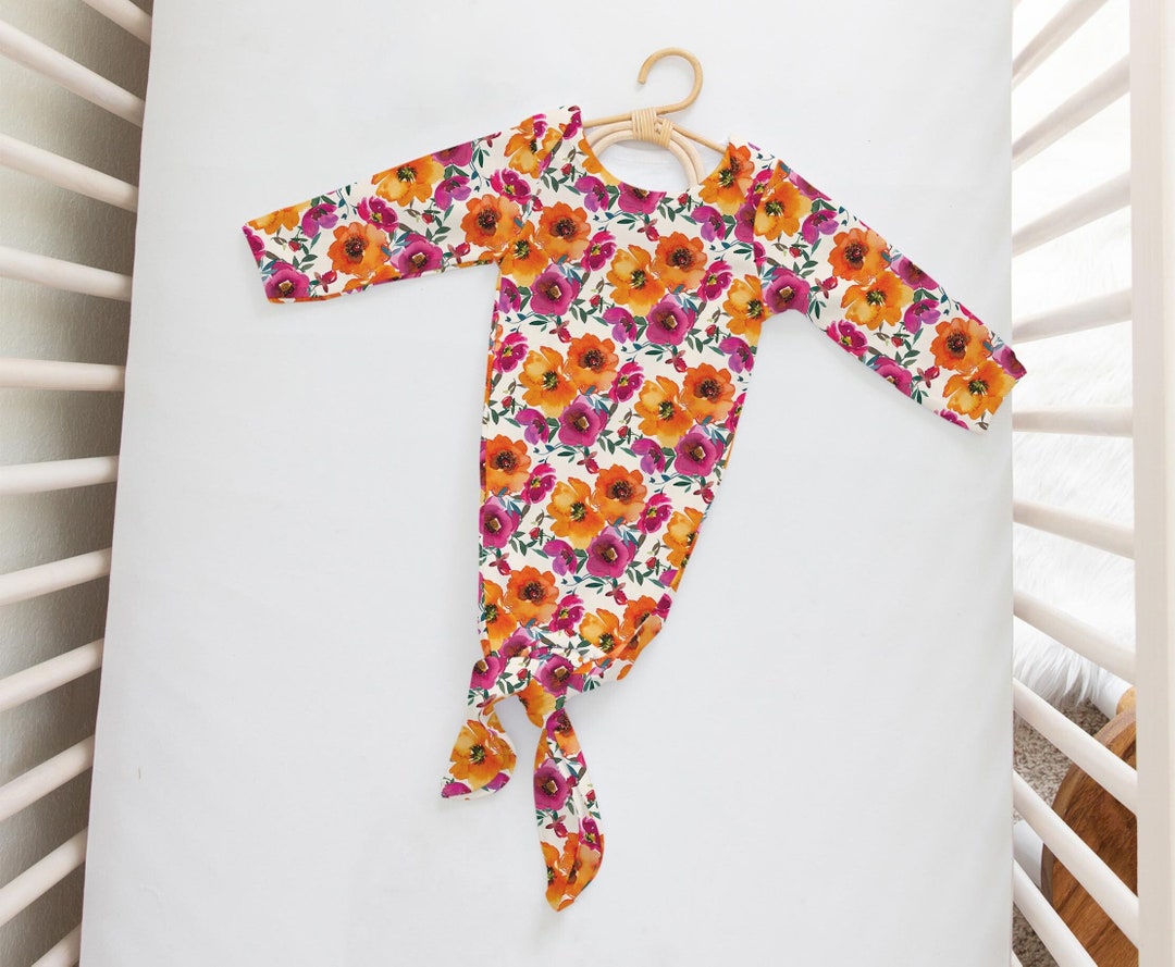 Newborn Baby Girl Hawaiian Floral Outfit, Tropical Flower Knotted Gown ...