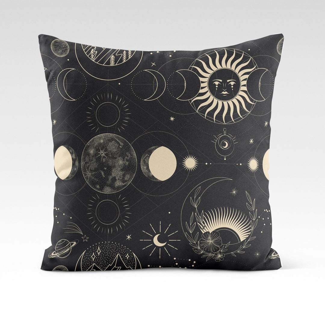 Celestial Moon and Stars Square Accent Pillow Covers, Cosmic Boho ...