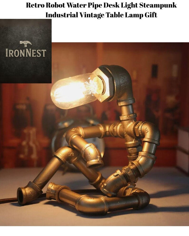 Retro Robot Water Pipe Desk Light Steampunk Industrial Vintage Table ...