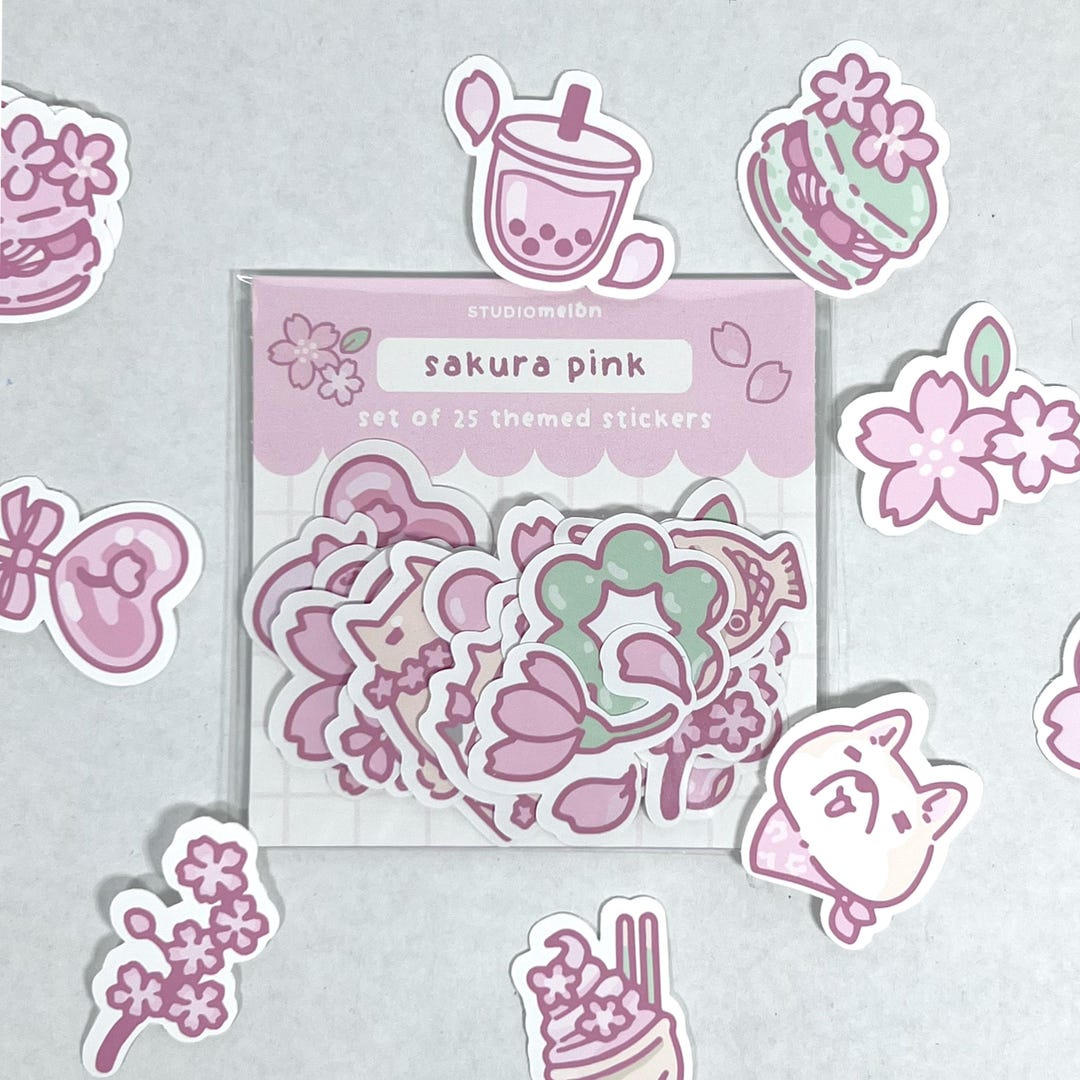 Sakura Pink Kawaii Sticker Pack | Journal Decoration, 25 Piece Set - Etsy