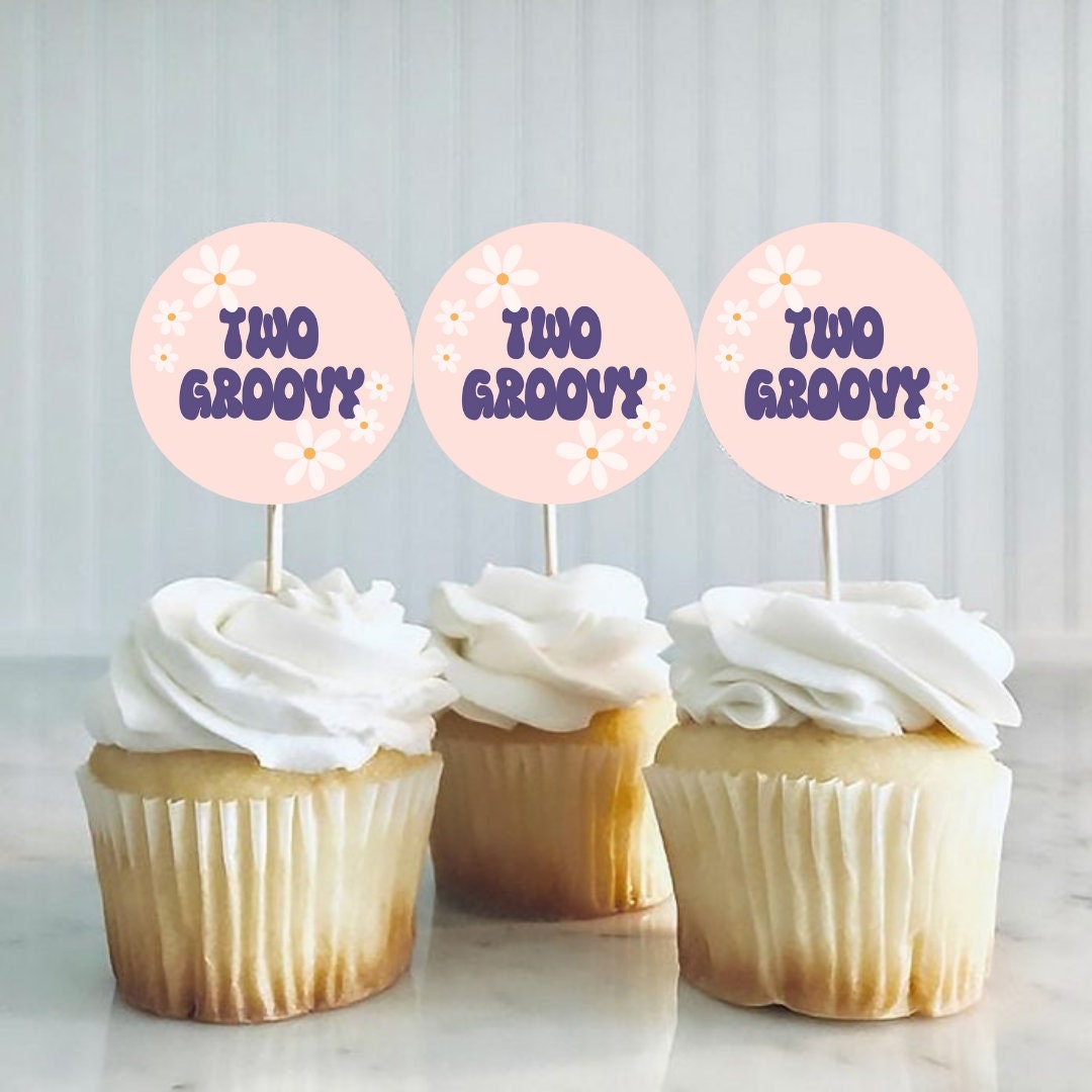 TWO GROOVY Themed 2nd Birthday Party Digital 2 Cupcake Toppers Print ...