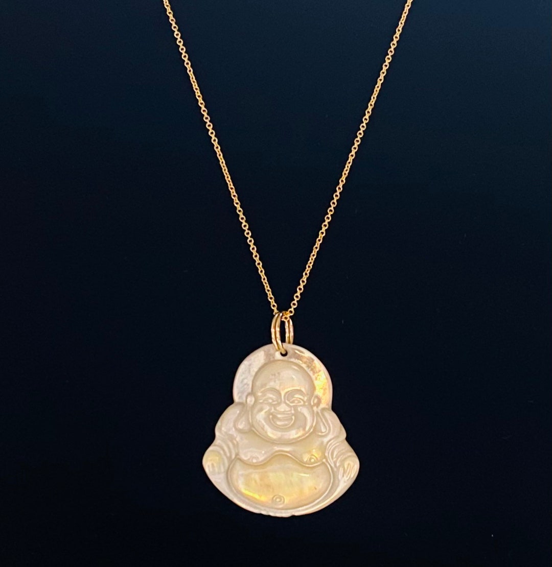 Genuine 14K Yellow Gold Chain & Mother of Pearl Buddah Pendant. - Etsy
