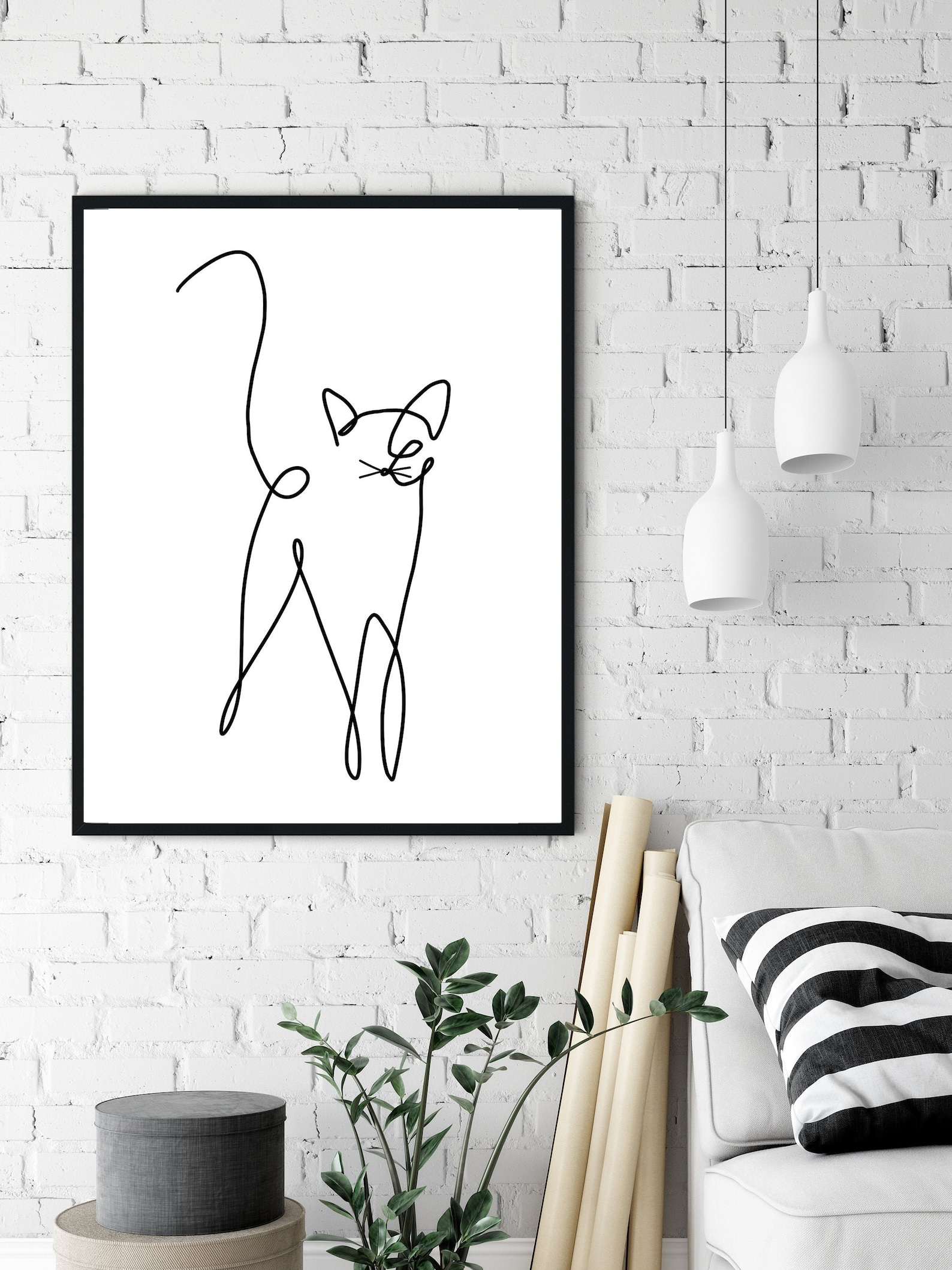 Cat Line Art Cat Print Cat Poster Cat Wall Art Cat Art - Etsy