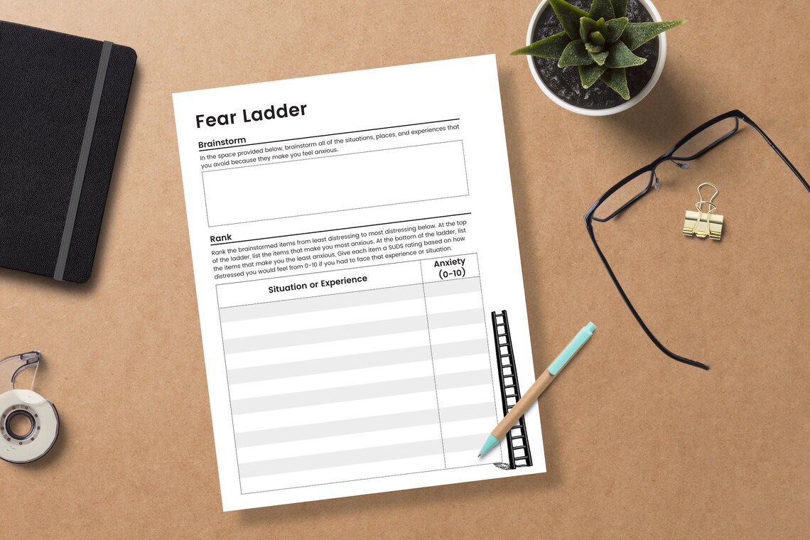 CBT Fear Ladder Worksheet Printable Digital Download for | Etsy