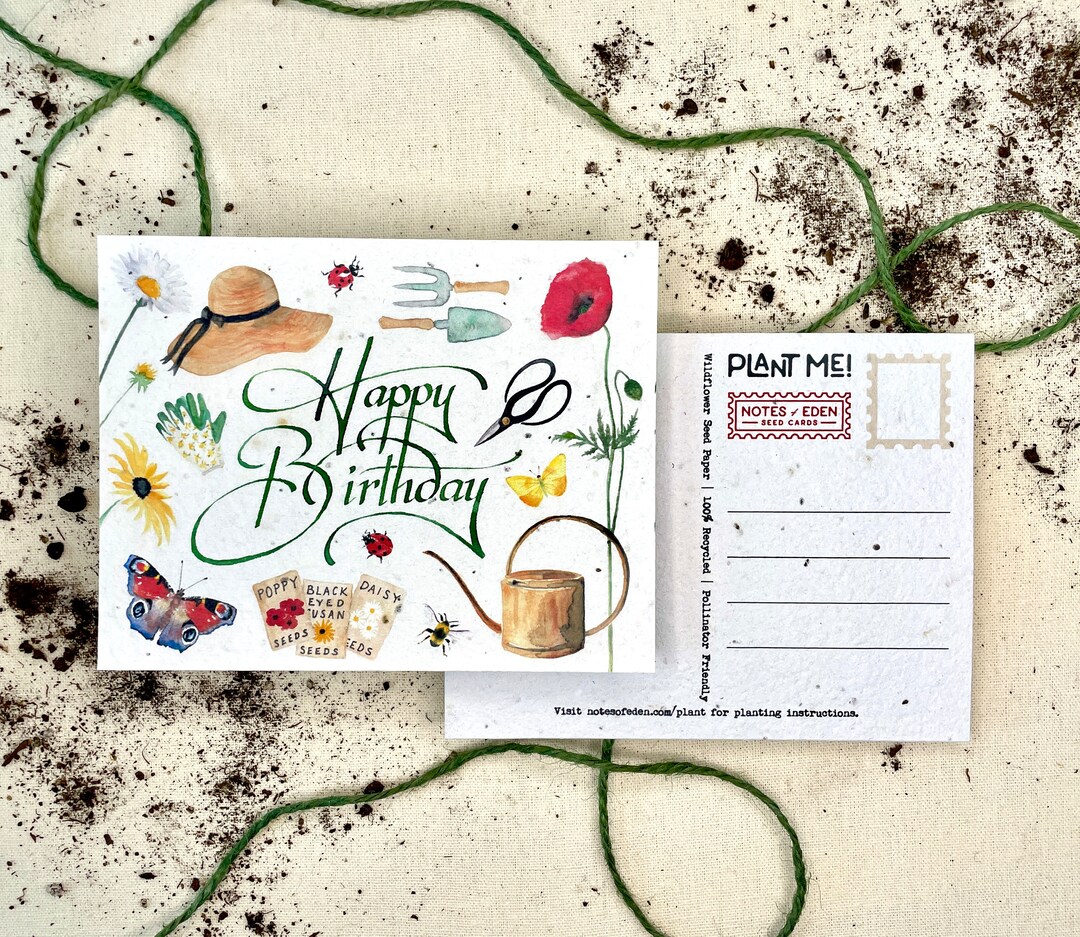 Set of 5 Plantable Wildflower Happy Birthday Postcards, 100% Recycled ...