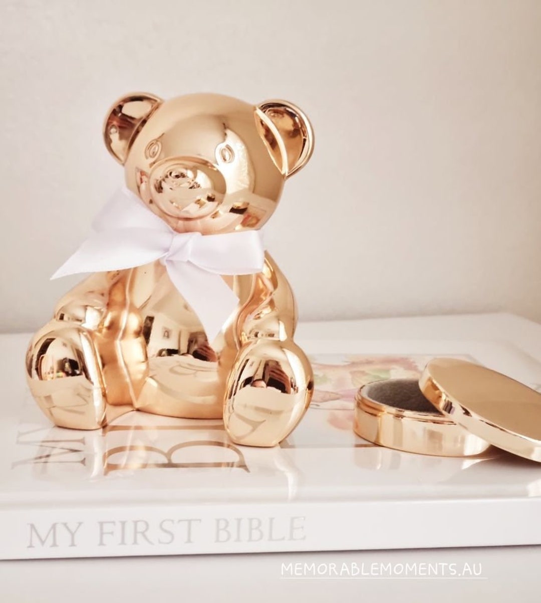 Gold Plated Bear Money Box | Christening Keepsake Nursery Decor ...