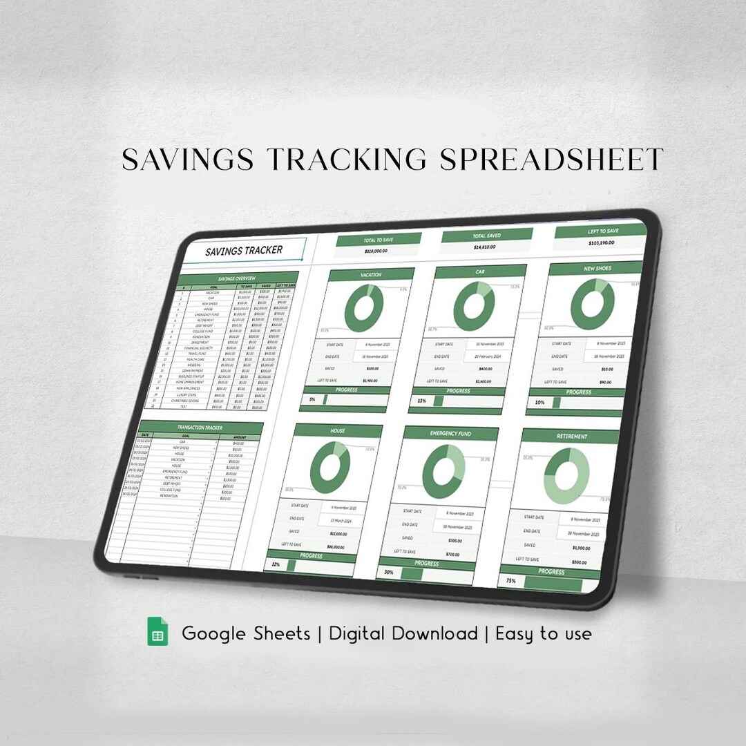 Savings Tracker Spreadsheet | Save | Google Sheets Excel | Template ...