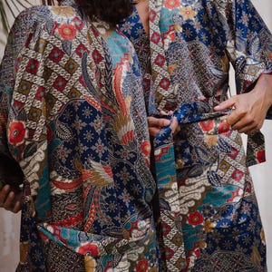 Unique Blue Mens Silk Blend Kimono Robe, Boheme Dressing Gown for Man ...