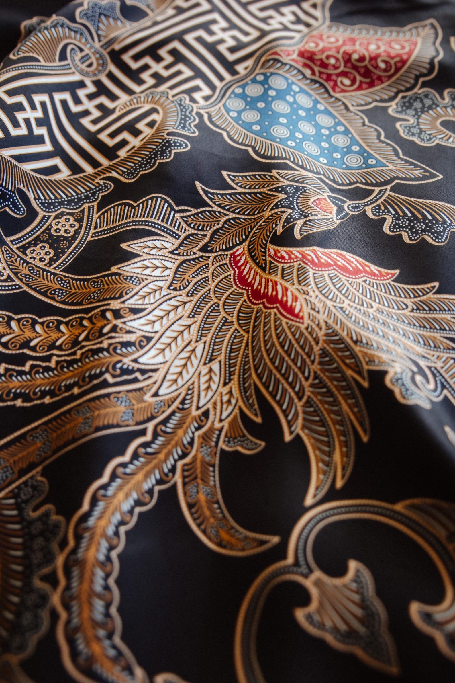 Black and Gold Mens Silk Blend Kimono Robe, Boheme Dressing Gown for ...