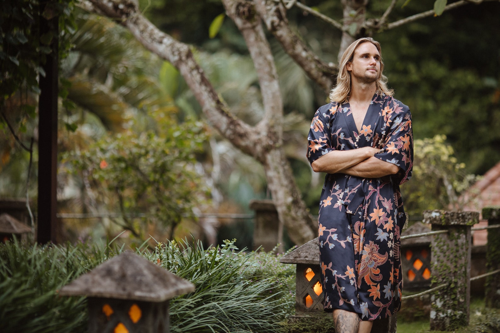 Black and Gold Mens Silk Kimono Robe, Boheme Silk Dressing Gown for Man ...