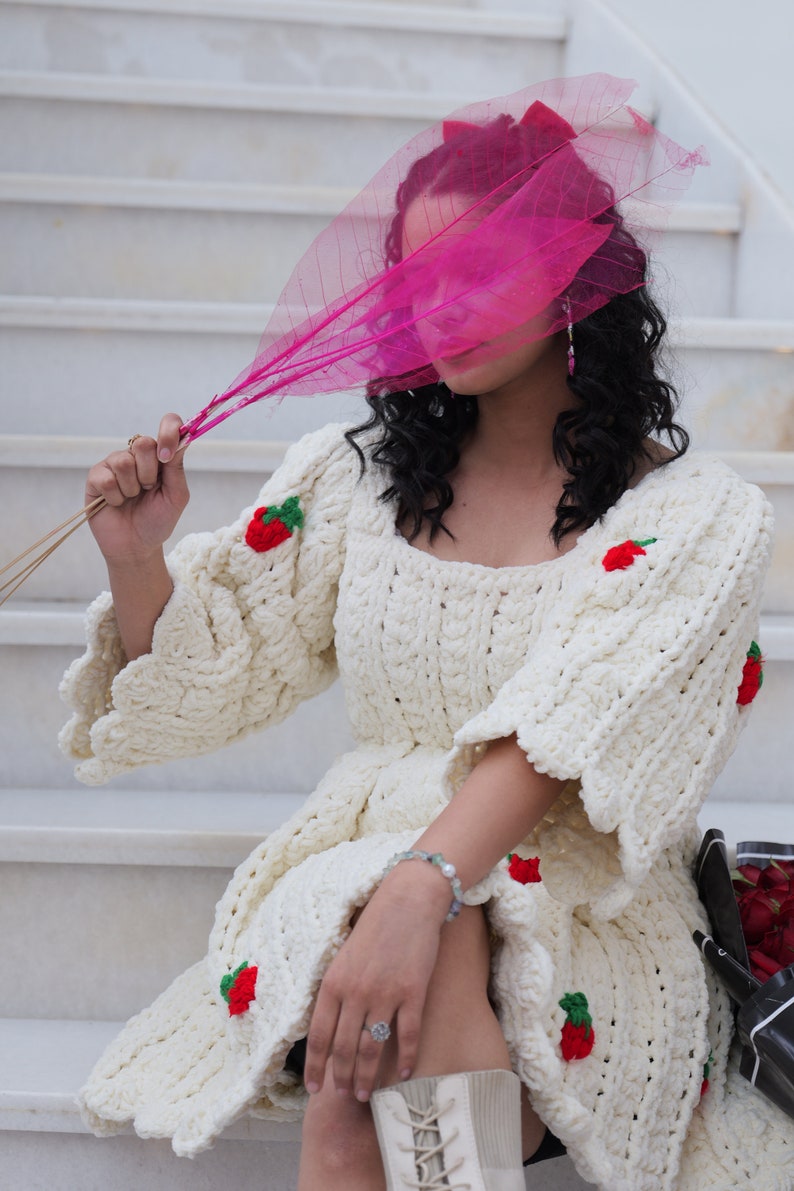 Strawberry Fluff Dress Crochet Dress Handmade Dress Strawberry Dress ...