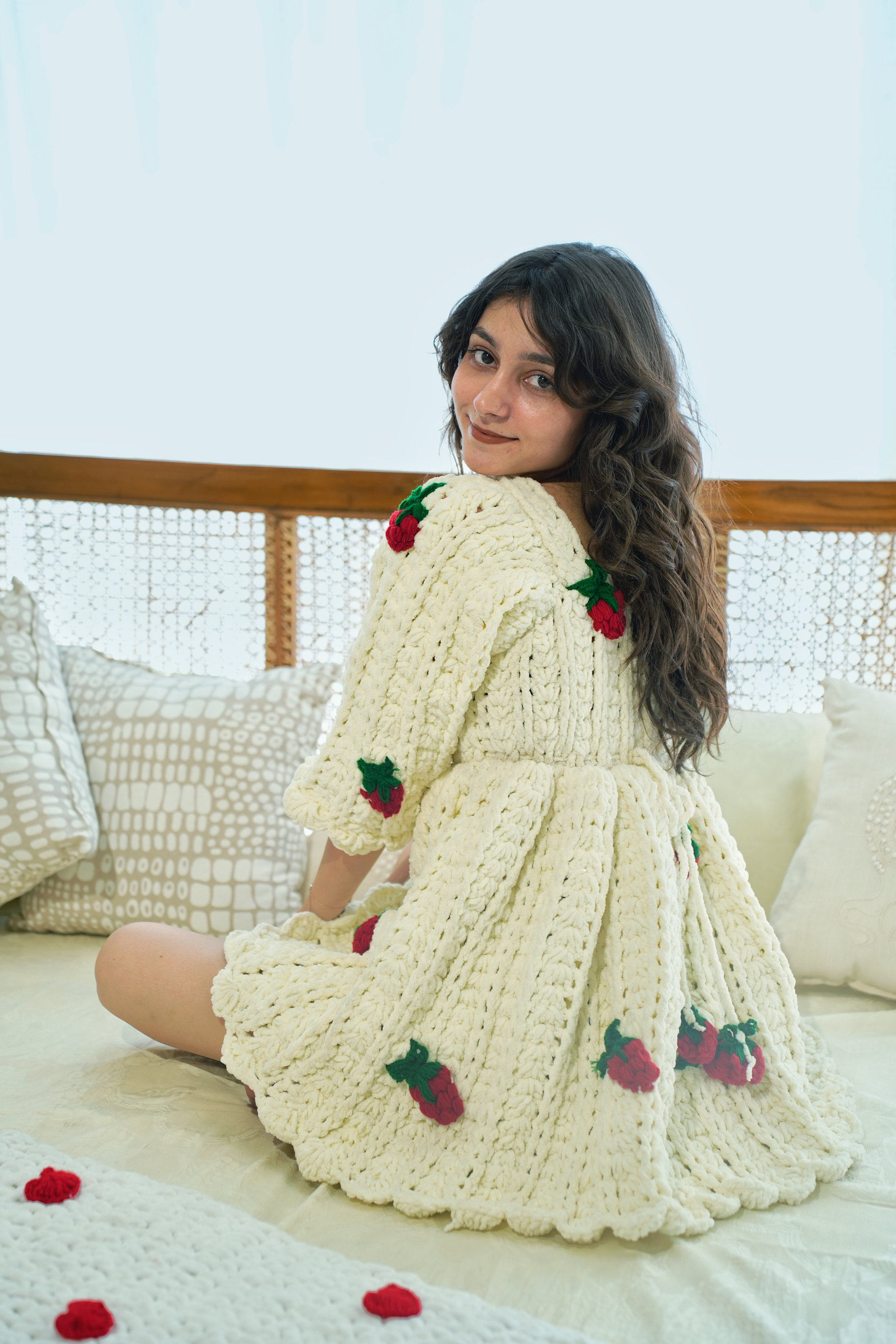 Strawberry Fluff Dress Crochet Dress Handmade Dress Strawberry Dress ...