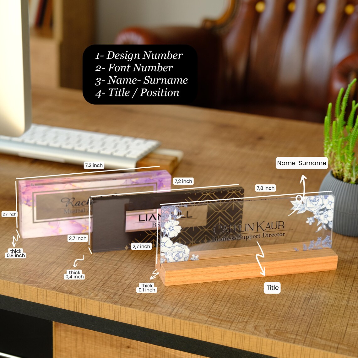 Personalized Acrylic Desk Name Plate, Floral Office Decor - Etsy
