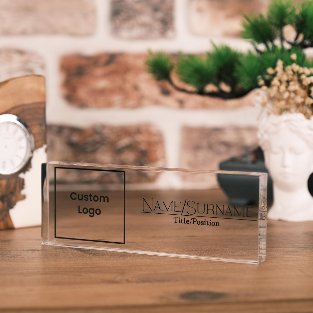 Personalized Acrylic Desk Name Plate With Custom Logo, Job Gift - Etsy