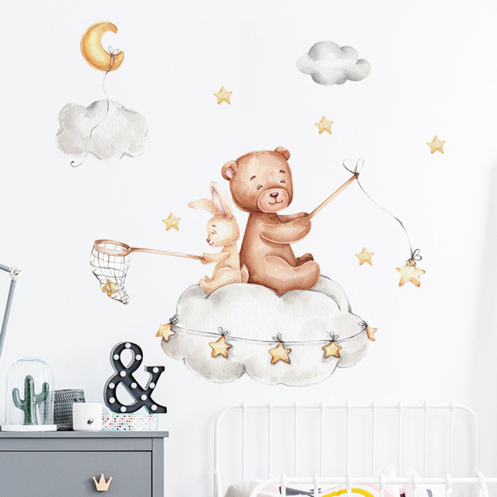 Nursery Teddy Bear & Bunny Wall Decal/removable Sticker Bear - Etsy