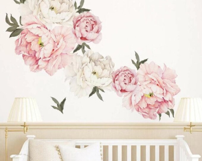 XL Nursery Peony Wall Sticker/decal, Flower Wall Decal, Floral Wall ...