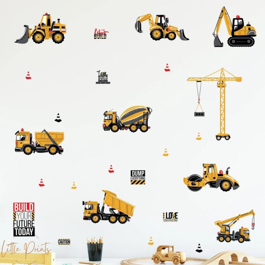 Kids Construction Wall Sticker/decal, Trucks Wall Decal, Cars Wall ...