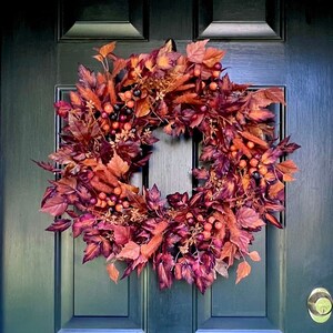 Rust Brown Fall Foliage Wreath for Front Door, XL Fall Wreath With ...