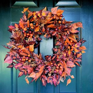 Rust Brown Fall Foliage Wreath for Front Door, XL Fall Wreath With ...