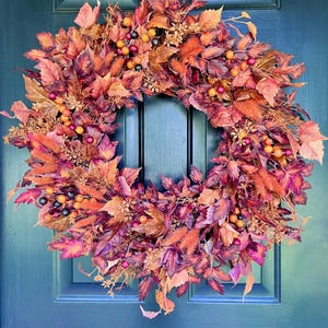 Rust Brown Fall Foliage Wreath for Front Door, XL Fall Wreath With ...