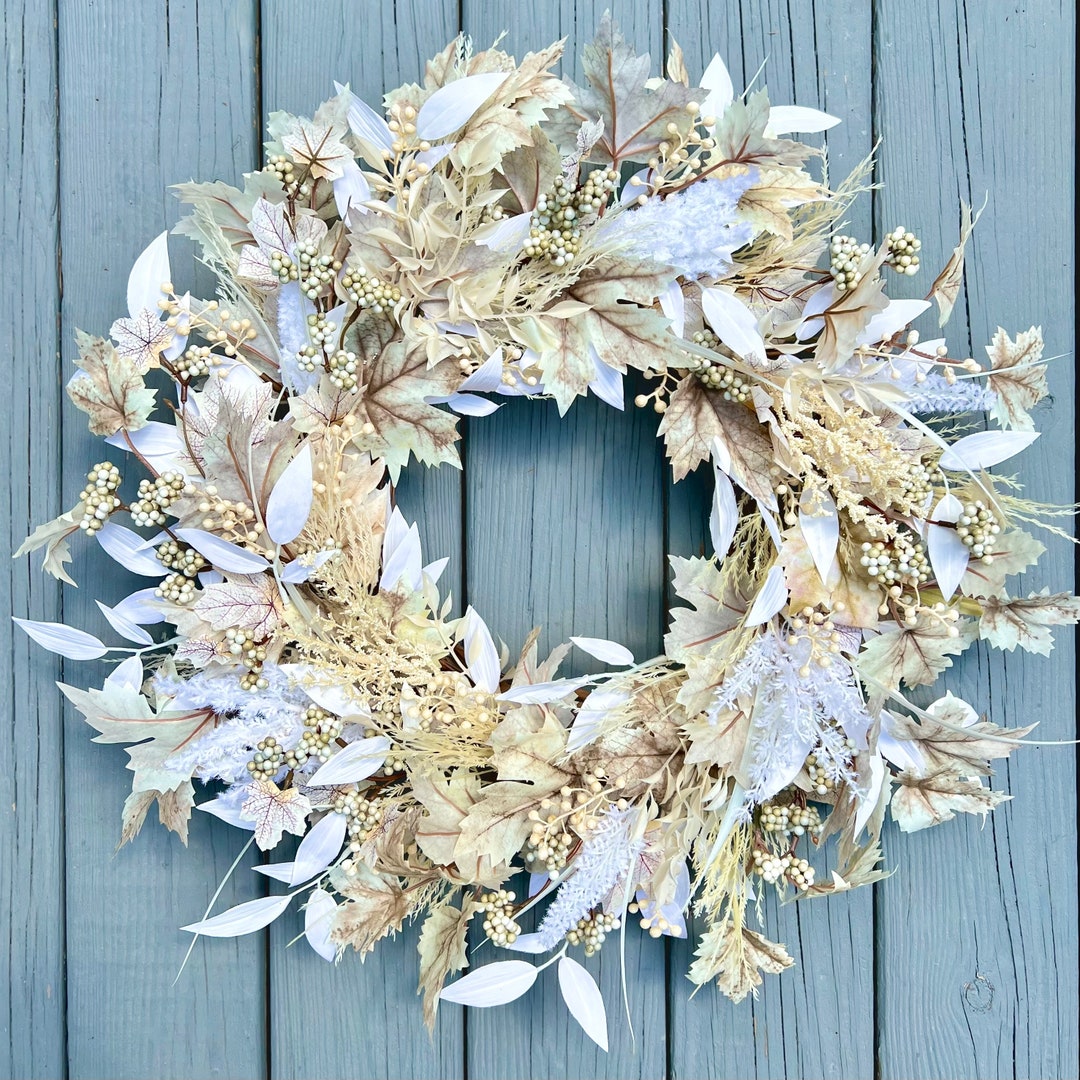 Neutral Boho Style Wreath for Front Door, Beige Pampas Grass Wreath ...