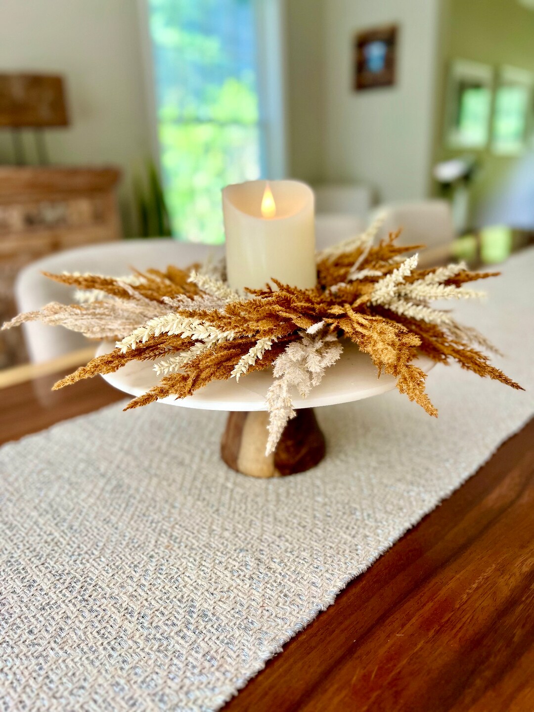 Mini Fall Wreath With Pampas Grass and Wheat, Chair Wreath, Boho Decor ...