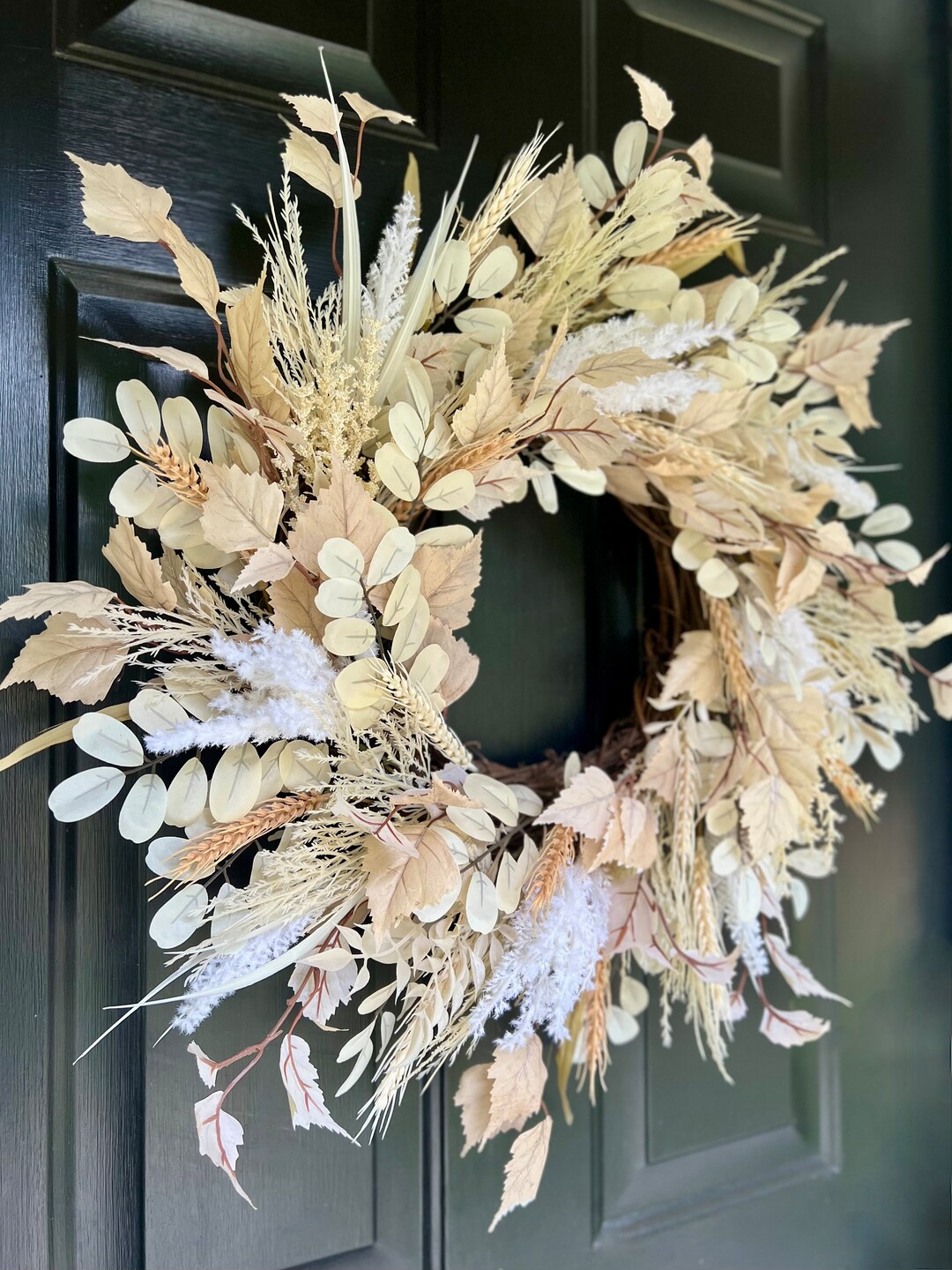 Neutral Fall Boho Style Wreath for Front Door Autumn Beige - Etsy
