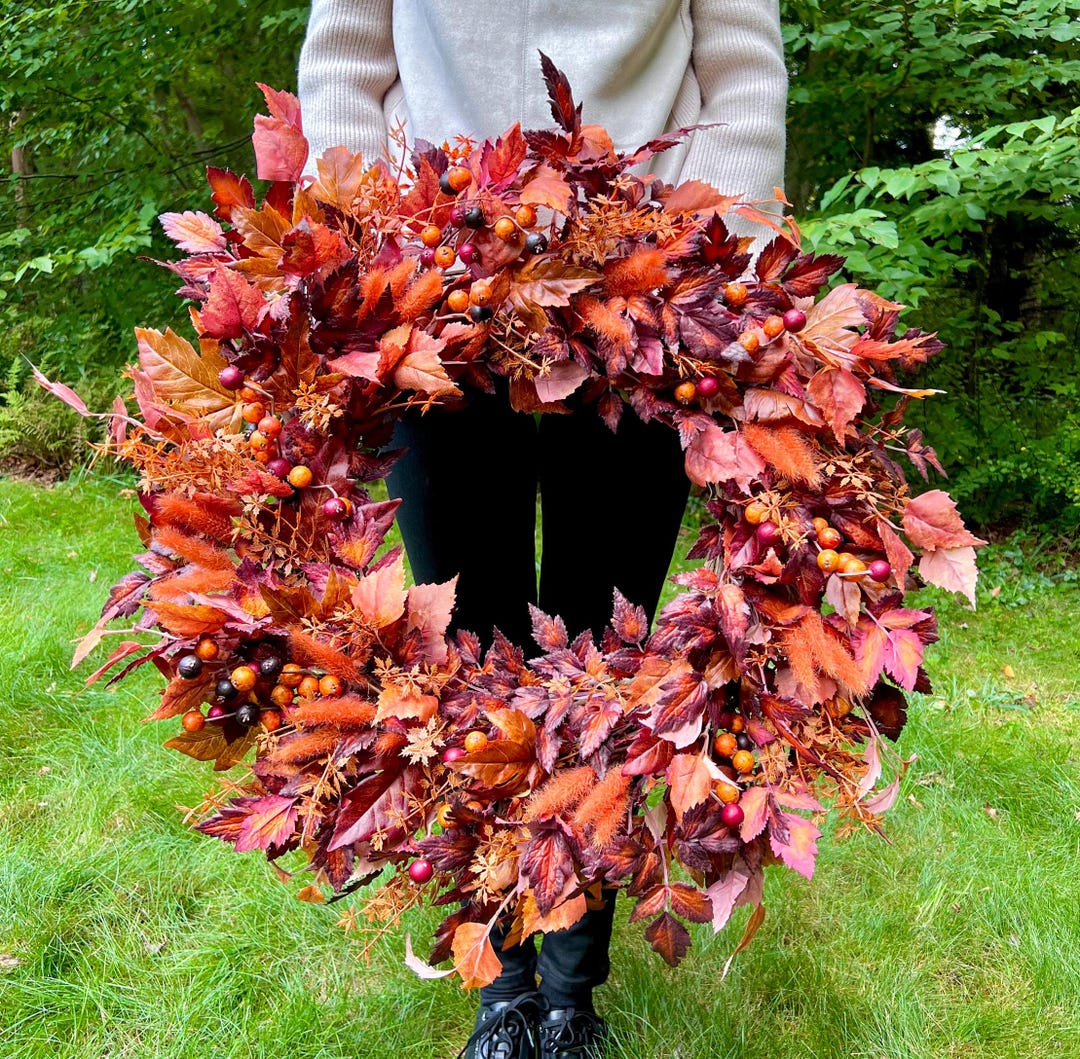 Rust Brown Fall Foliage Wreath for Front Door, XL Fall Wreath With ...