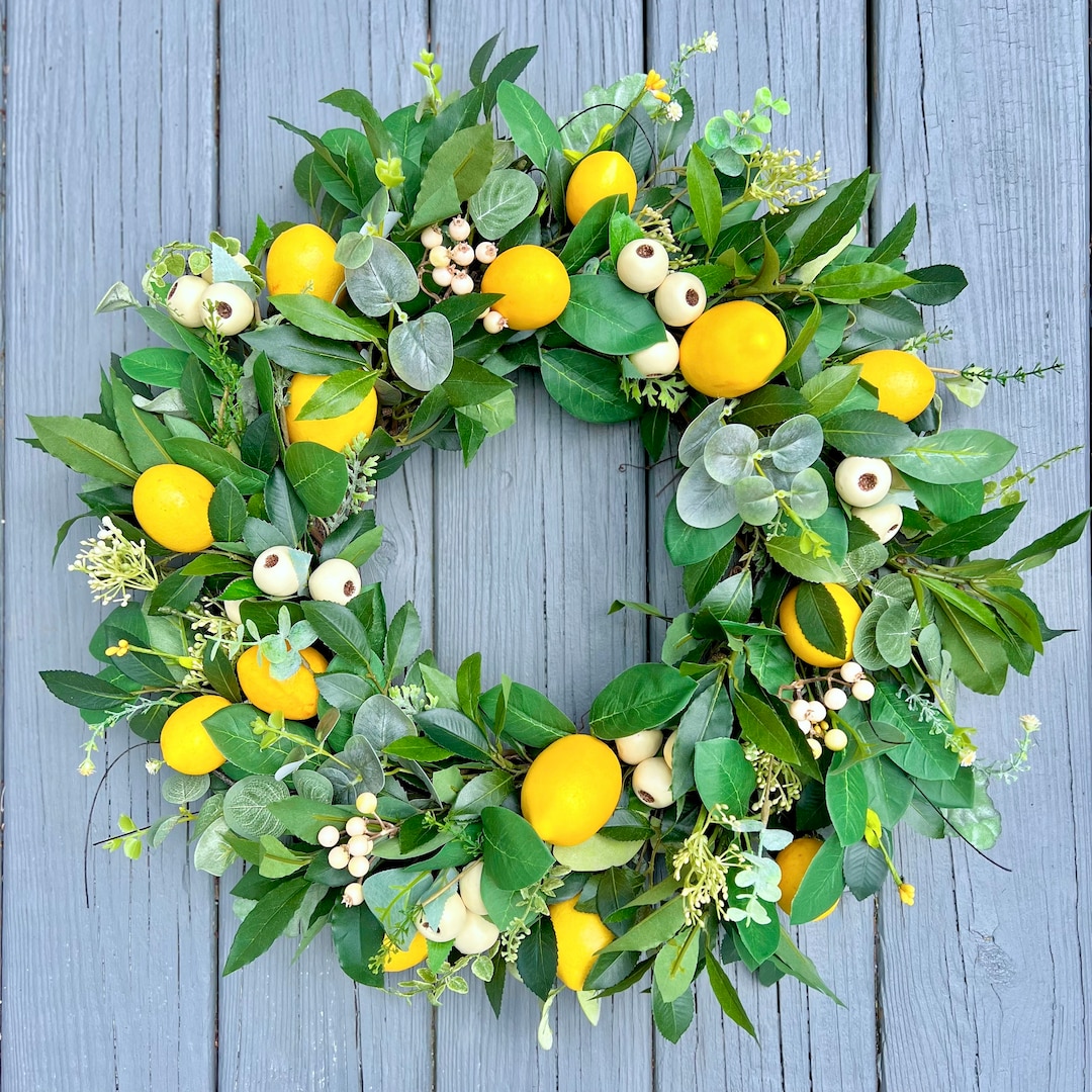 XL Spring Summer Lemon Wreath With Cream Berries and Eucalyptus ...