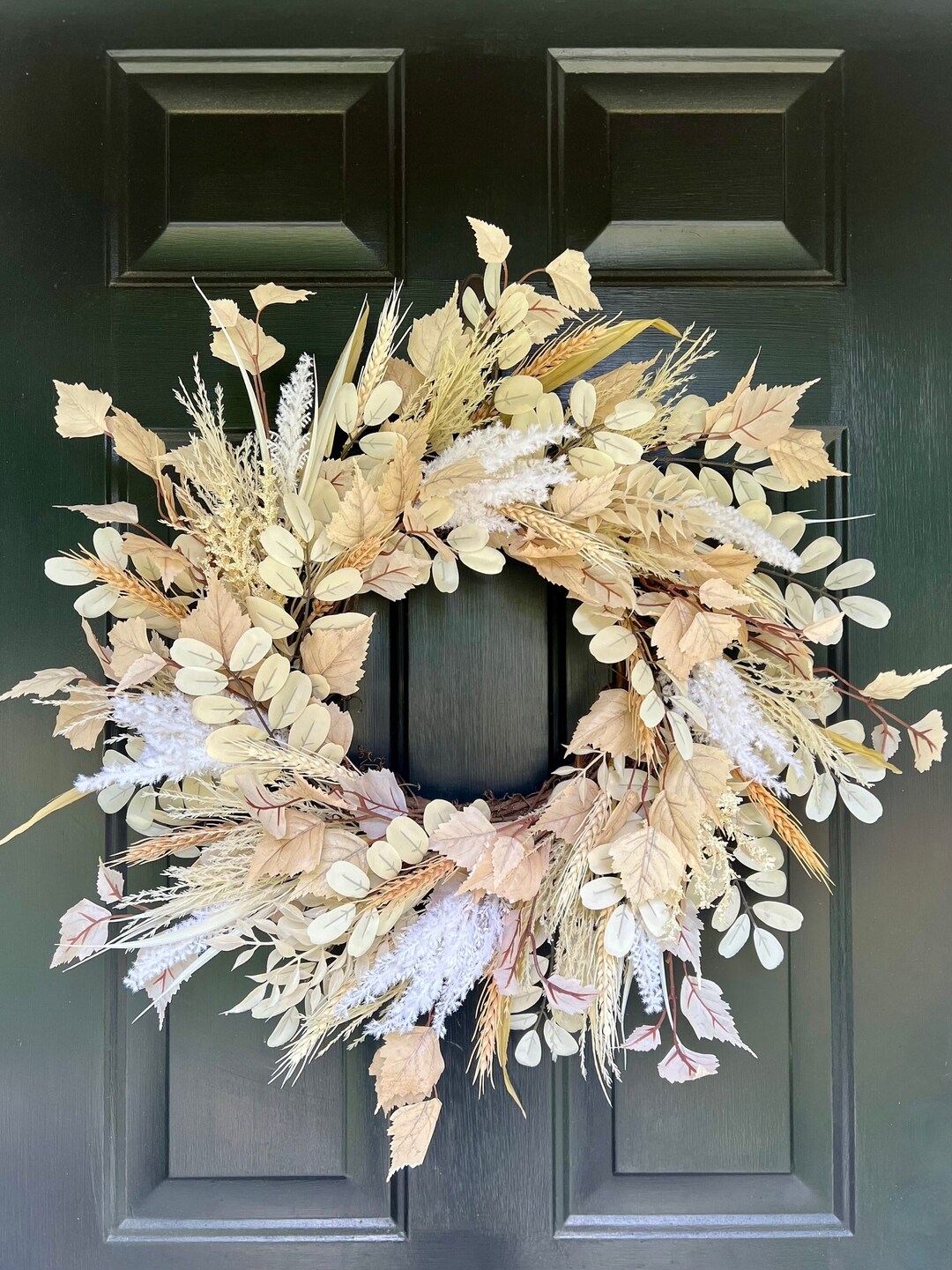 Neutral Fall Boho Style Wreath for Front Door Autumn Beige - Etsy
