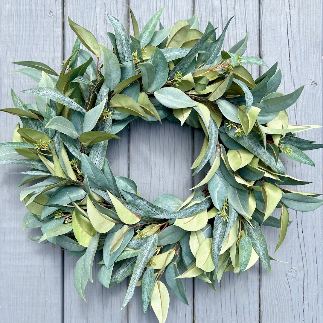 All Season Year Round Greenery Wreath for Front Door, Everyday Seeded ...
