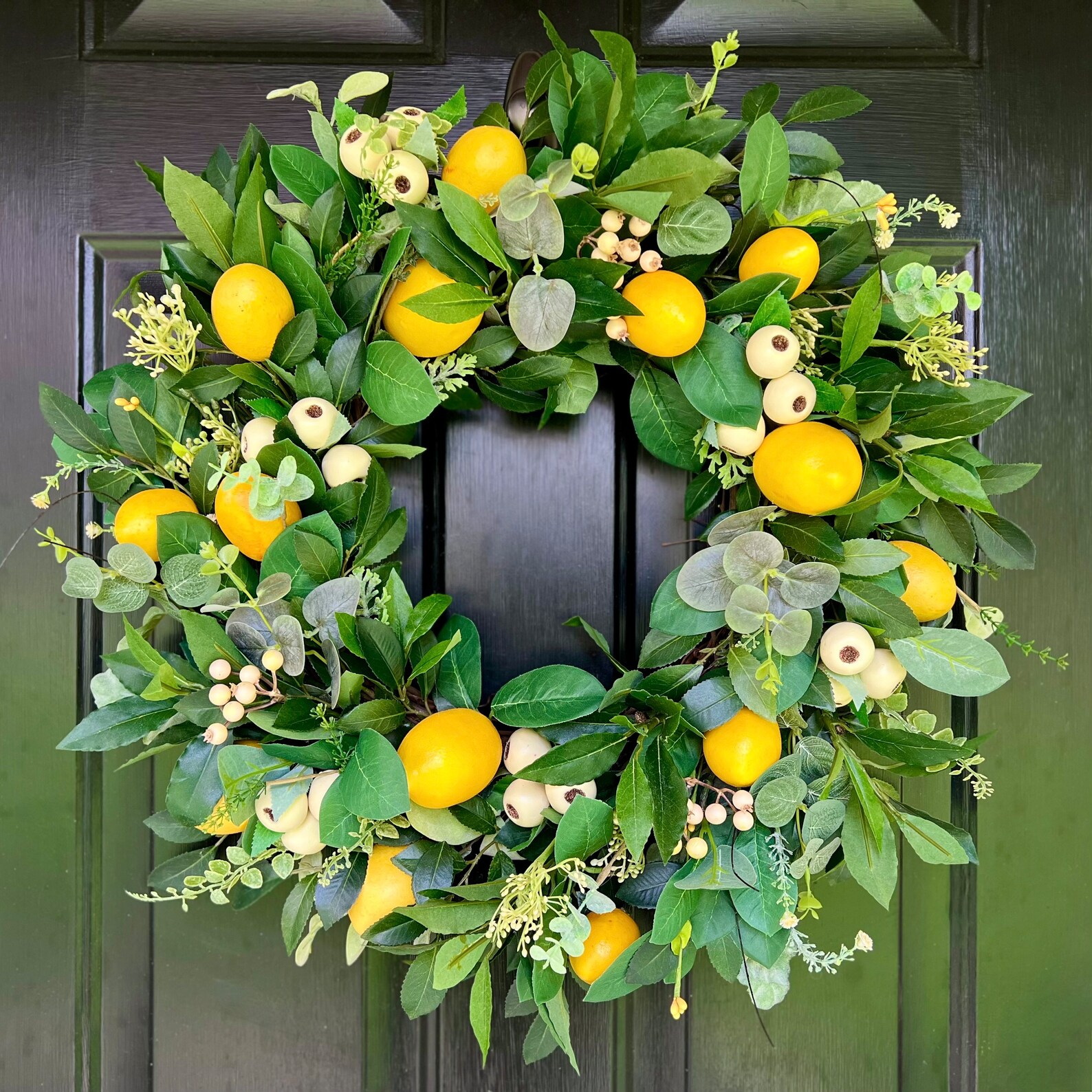 XL Spring Summer Lemon Wreath With Cream Berries and Eucalyptus ...