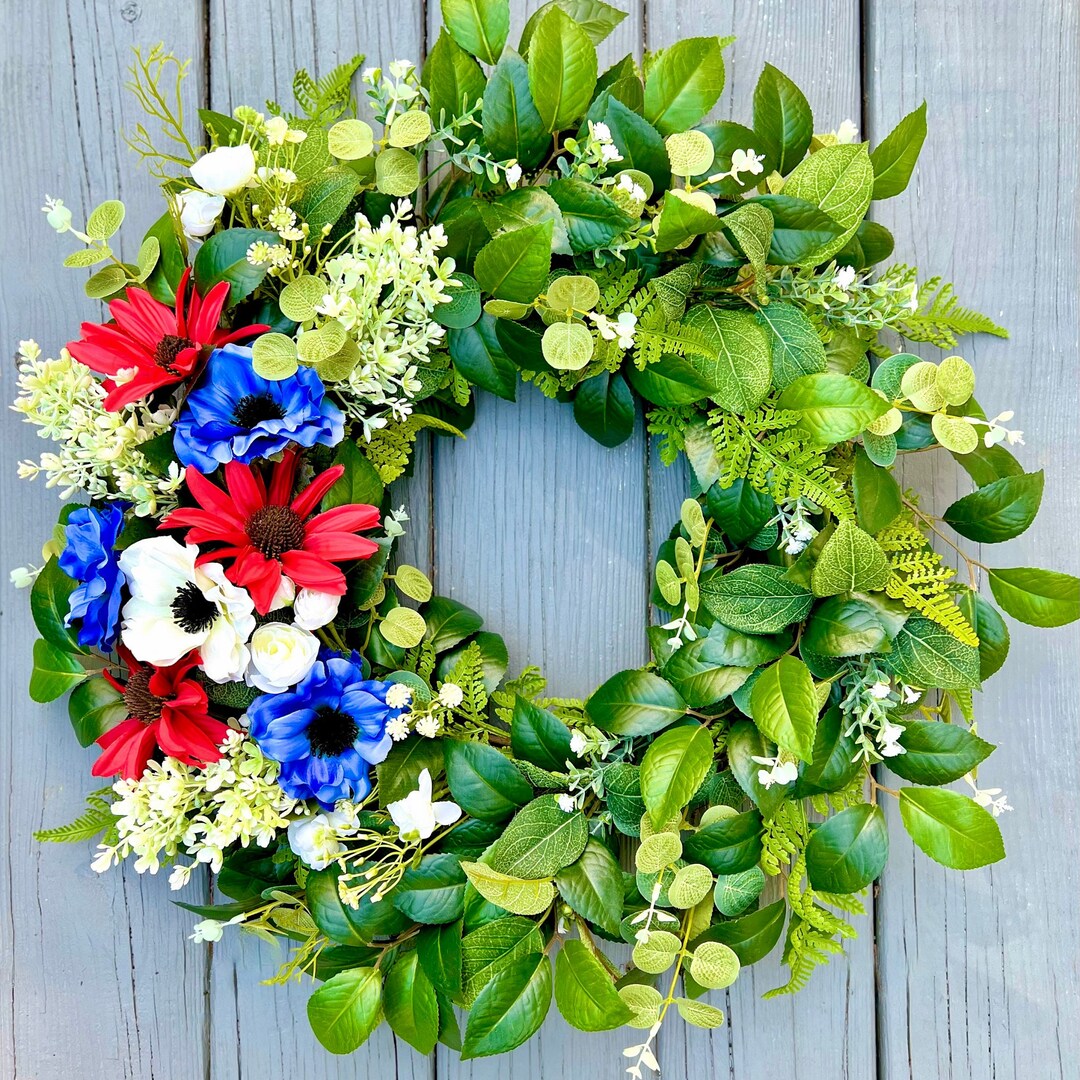 4th of July Wreath, Red White and Blue Wreath, Labor Day Patriotic ...