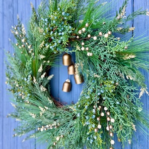 Glam Holiday Wreath With Bells, Neutral Christmas Wreath for Front Door ...