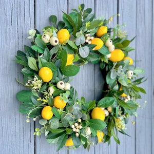XL Spring Summer Lemon Wreath With Cream Berries and Eucalyptus ...