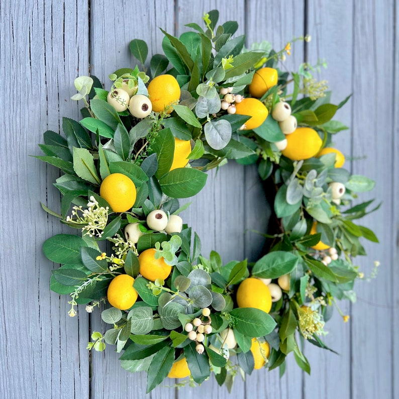 XL Spring Summer Lemon Wreath With Cream Berries and Eucalyptus ...