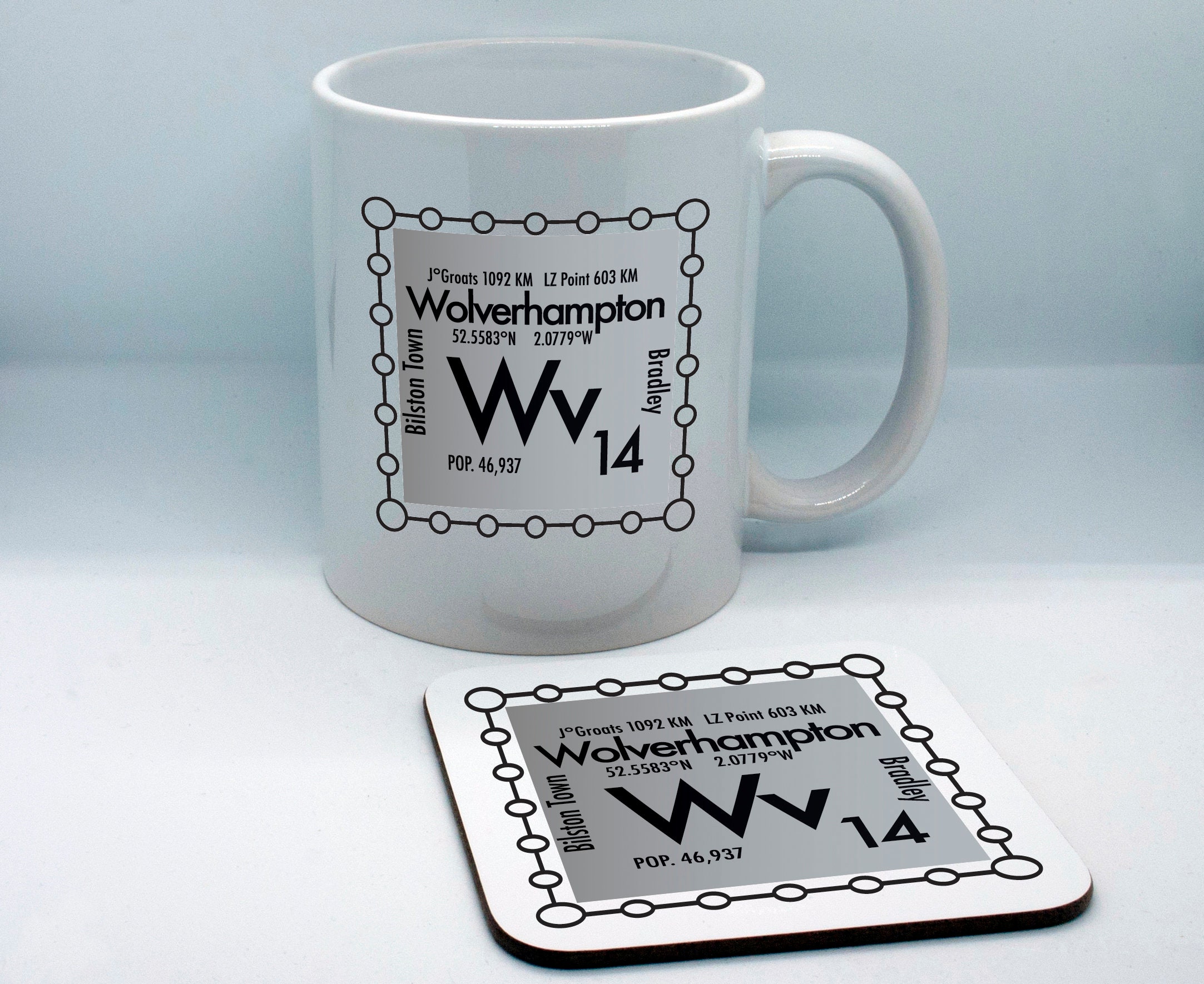 Wolverhampton Wv Postcode Mug and Coaster Personalised Science ...